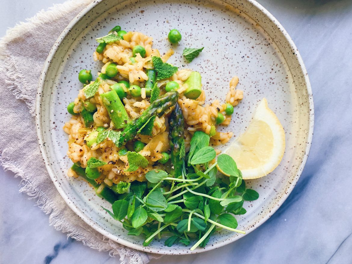Spring Pea and Asparagus Risotto with Lemon and Mint - Wu Haus